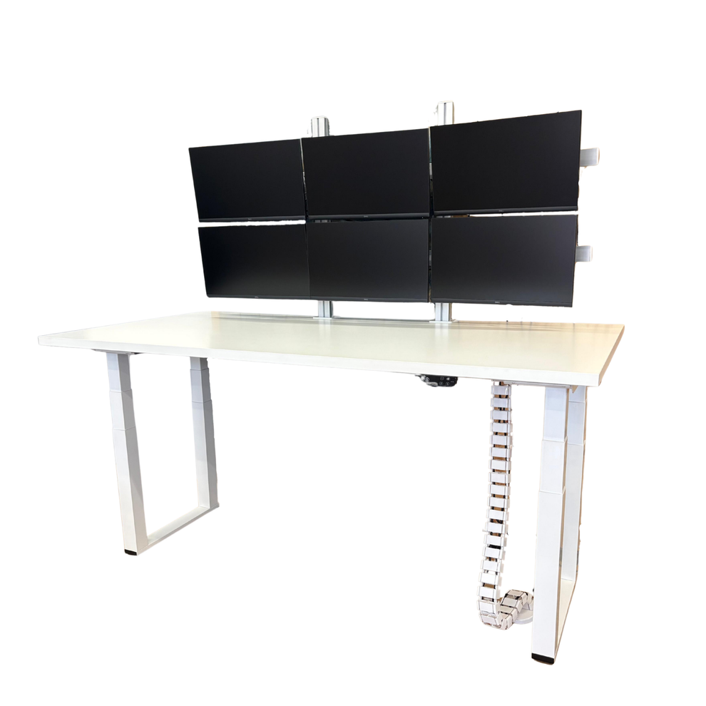 Height Adjustable Control Room Workstation with Six-Monitor Mount Syst